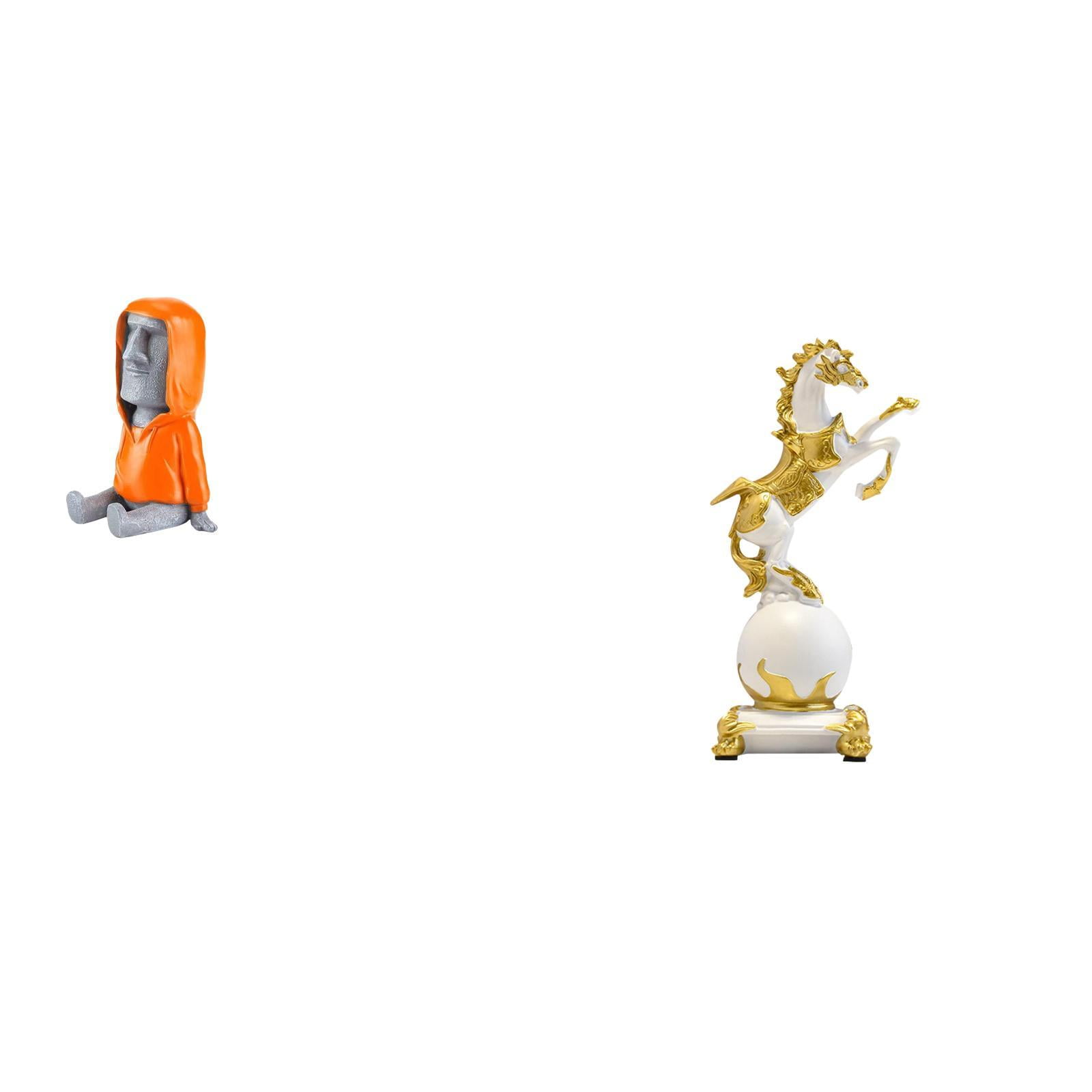 2 Pieces Moai Head Statue Antique Horse Figurine Resin Construction for ...