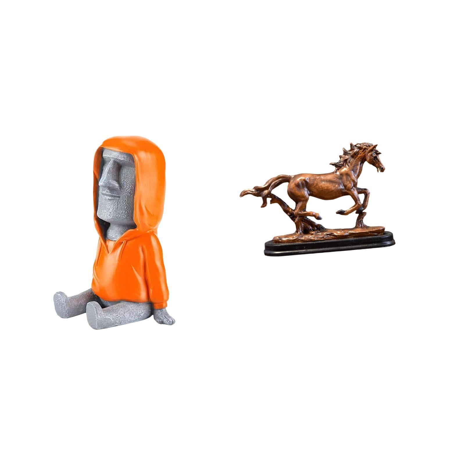 2 Pieces Moai Head Statue Easter Island Sculpture Horse Ornament Resin ...