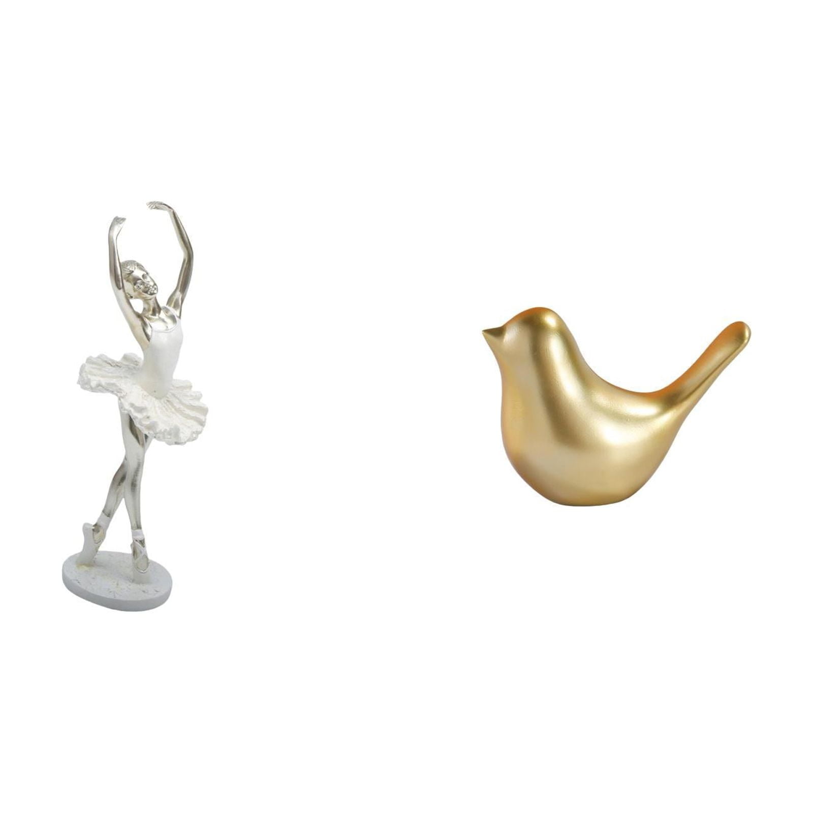 2 Pieces Modern Ballerina Statue Golden Bird Figurine Resin Material ...