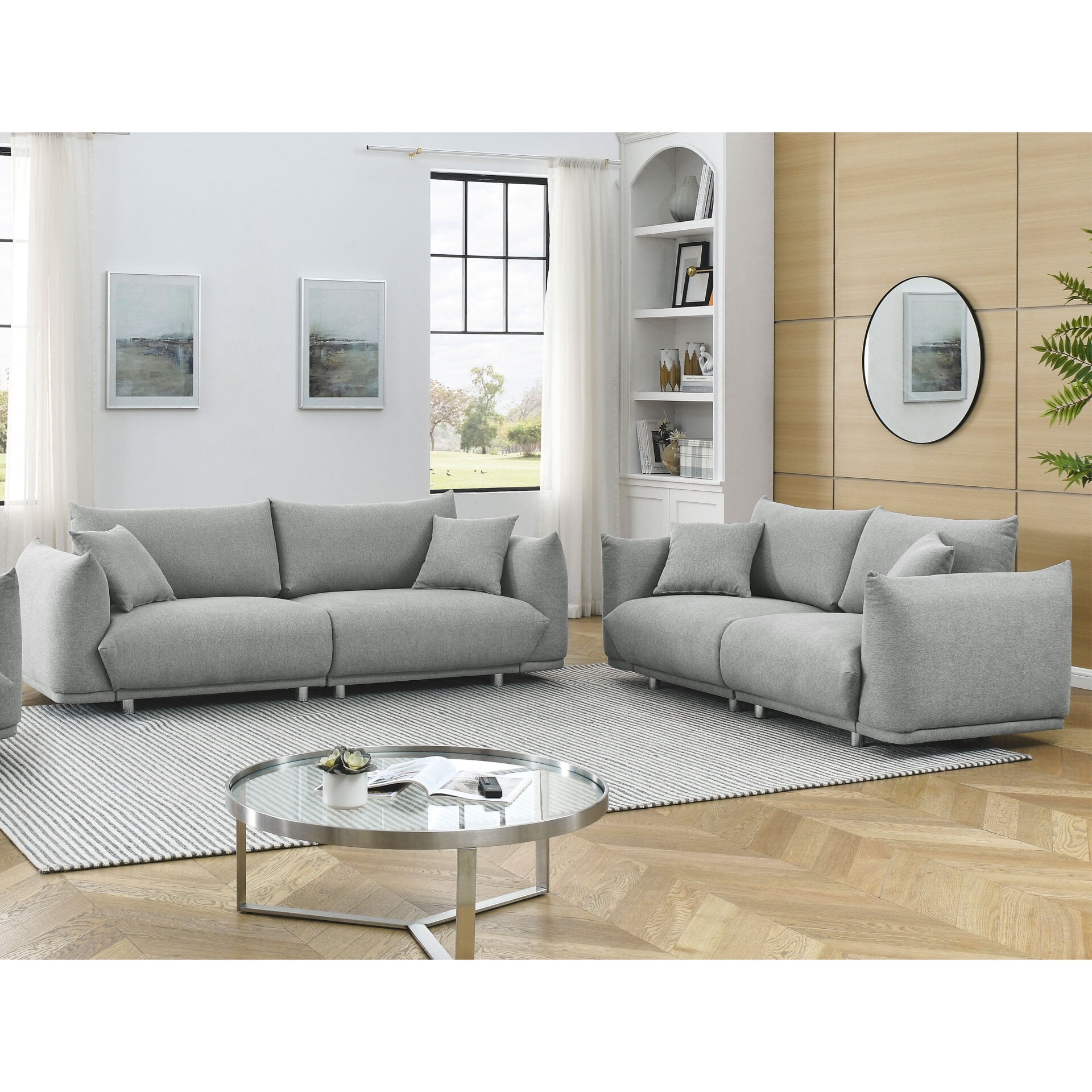 2 Pieces Modern Cloud Sofa Set, 3 Seater & 2 Seater Upholstered Couch ...