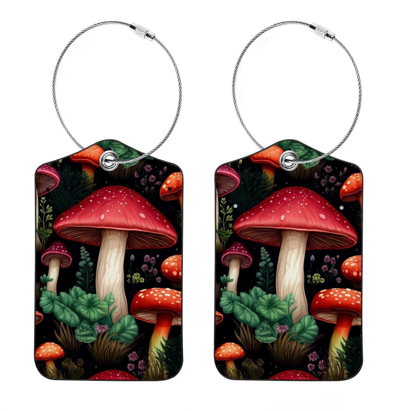 2 Pieces Mushroom Luggage Tags with Full Back Privacy Cover /Steel ...