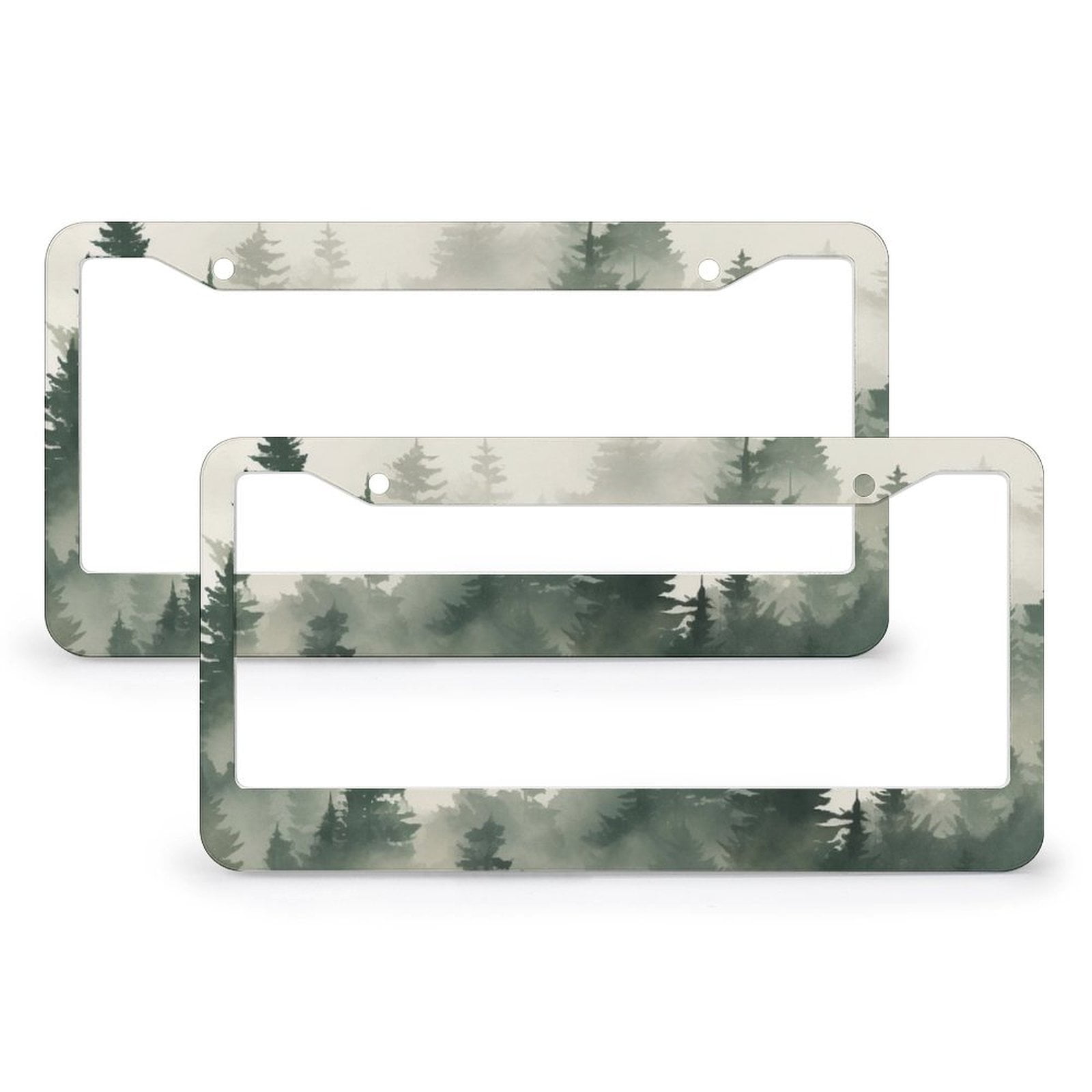 2 Pieces Nature Pine Trees Scenic Foggy Mountain License Plate Frame ...