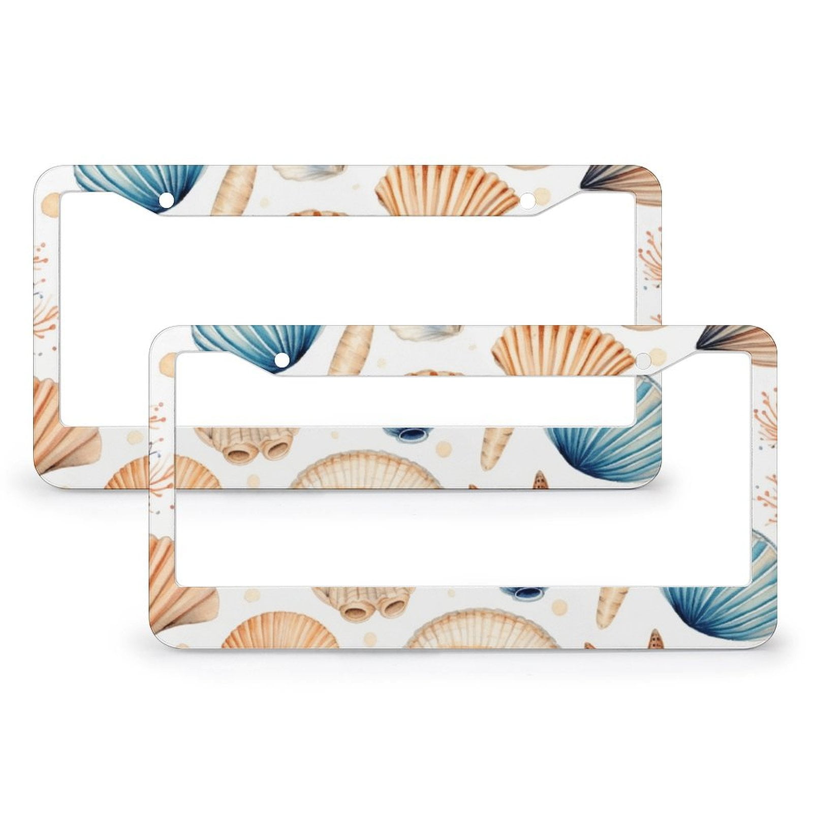 2 Pieces Nautical Watercolor Beach Seashells License Plate Frame ...