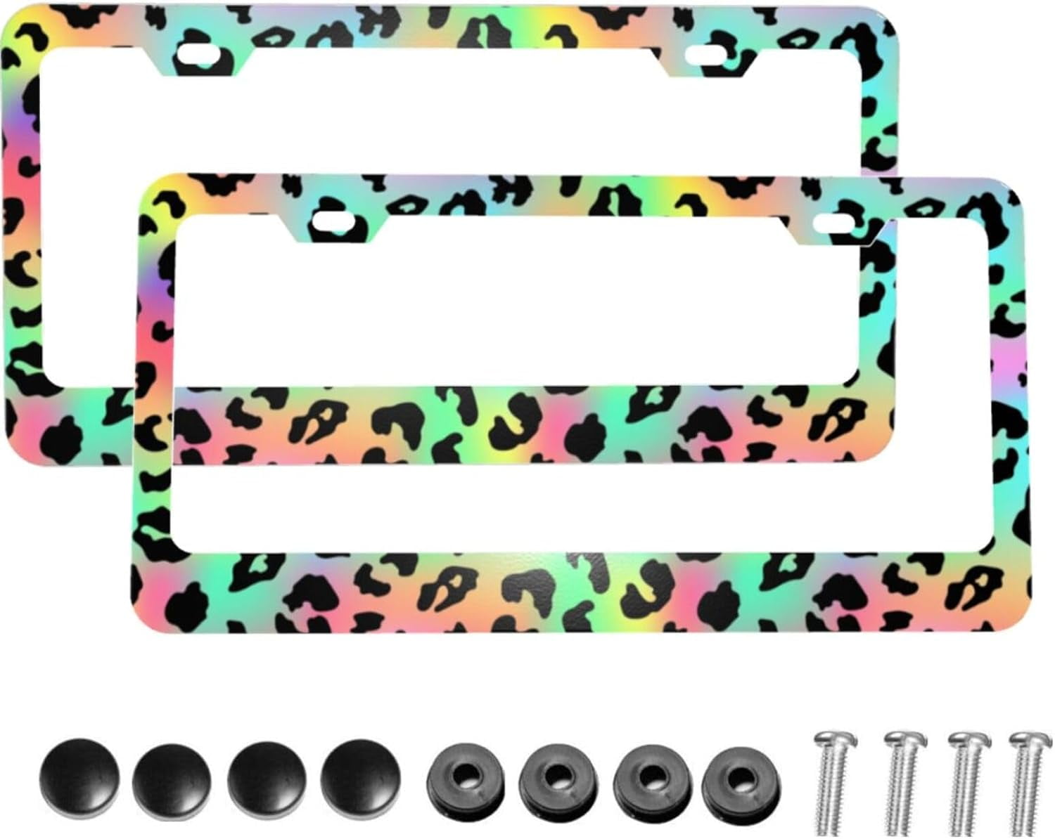 2 Pieces Neon Leopard Metal License Plate Frame with Screw Caps, 2 ...