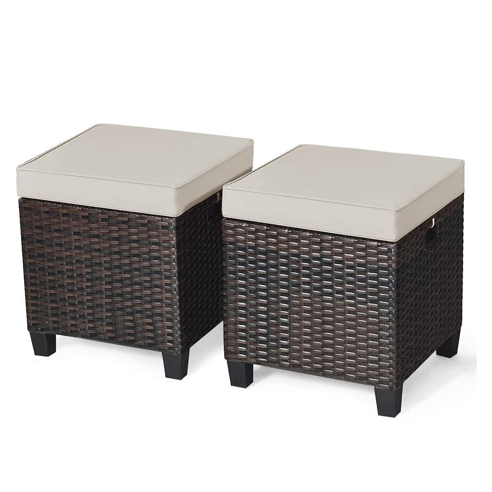 2 Pieces Outdoor Ottoman, Wicker Ottoman Seat, Rattan Furniture ...