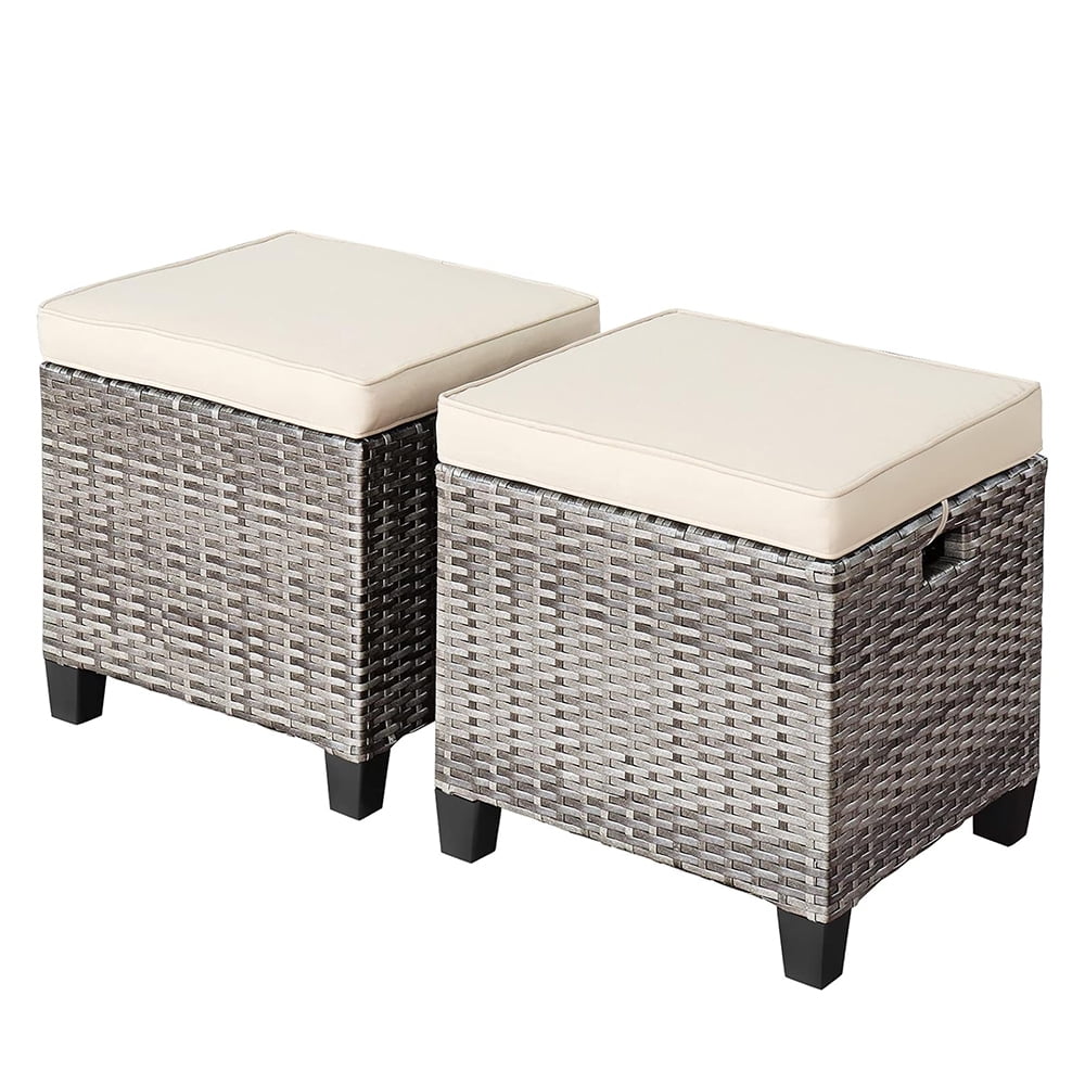 2 Pieces Outdoor Patio Ottoman, All Weather Rattan Wicker Ottoman Seat ...