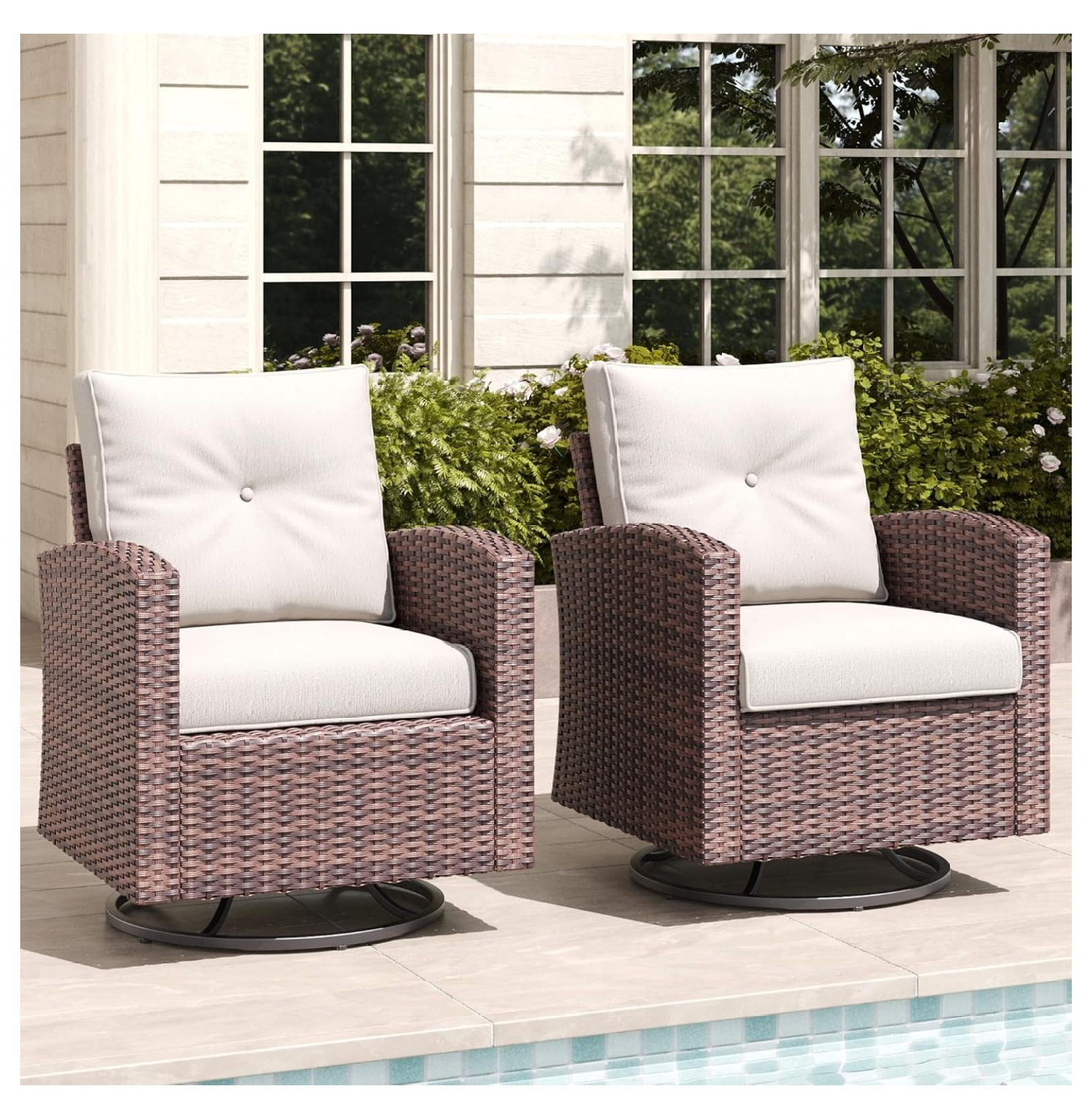 2 Pieces Outdoor Swivel Rocker Chair Set of 2, 360 Degree Rattan Wicker ...