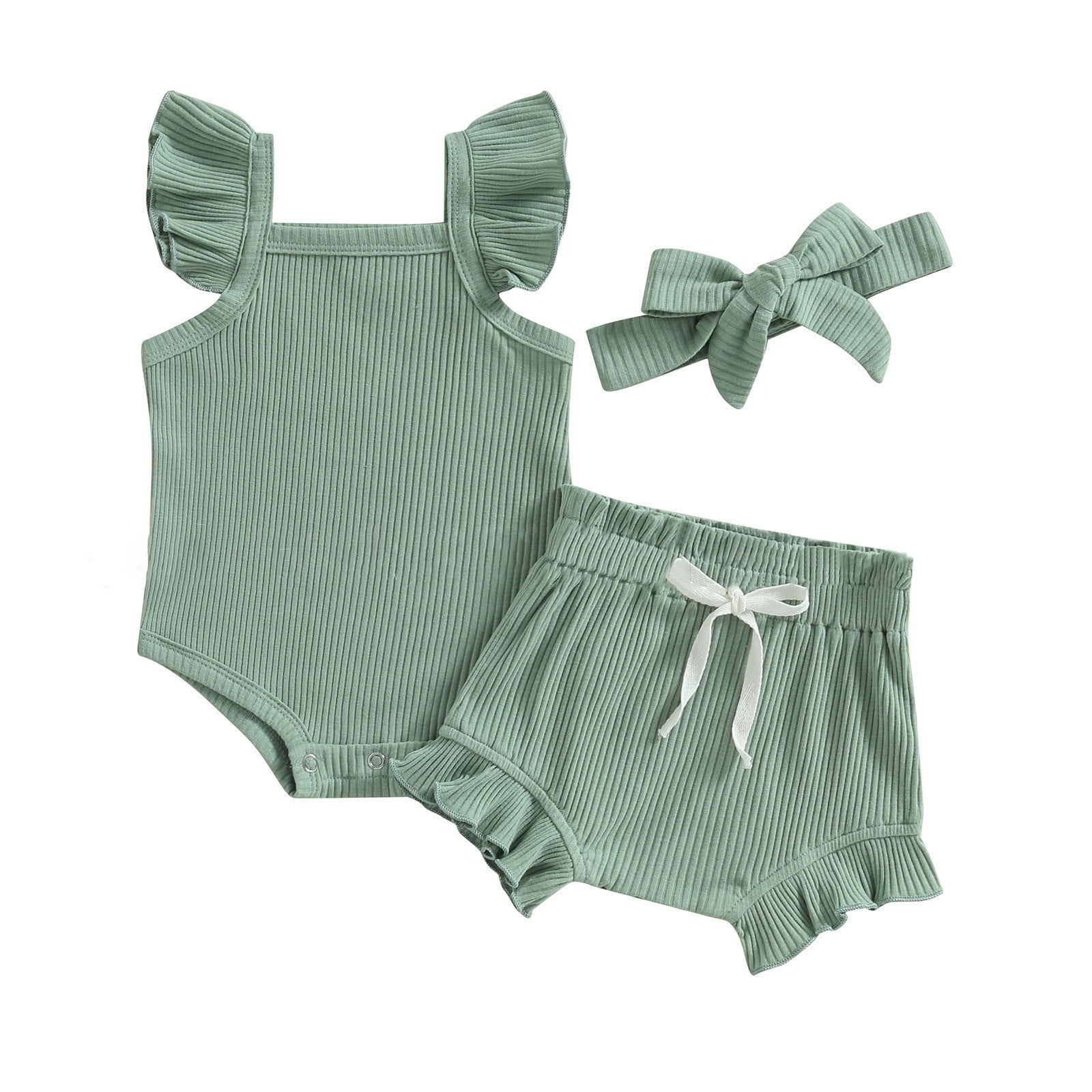 2 Pieces Outfits for Kids Girls Baby Fly Sleeve Square Neck Solid Color ...
