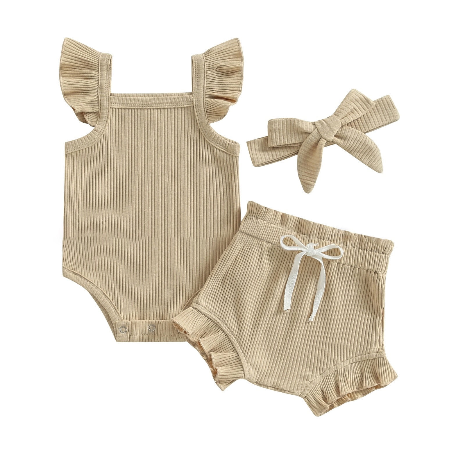 2 Pieces Outfits for Kids Girls Baby Fly Sleeve Square Neck Solid Color ...