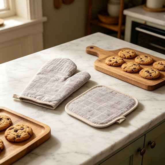 2 Pieces Oven Mitts and Pot Holders Set Heat Resistant Cotton Gloves ...