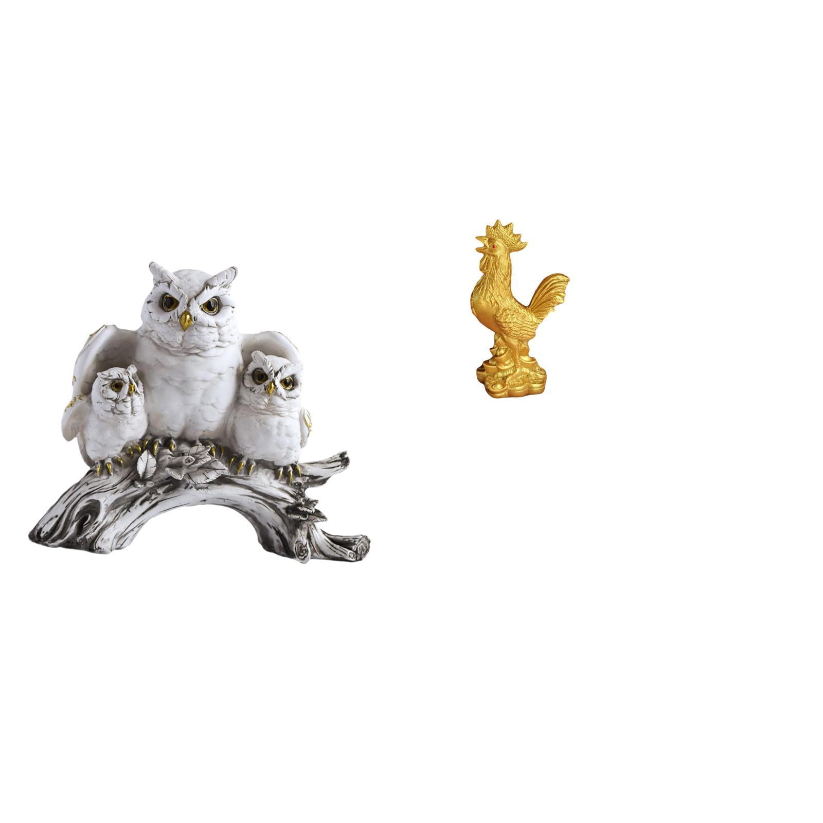 2 Pieces Owl Figurine Rooster Sculpture Chicken Ornament Resin Material ...