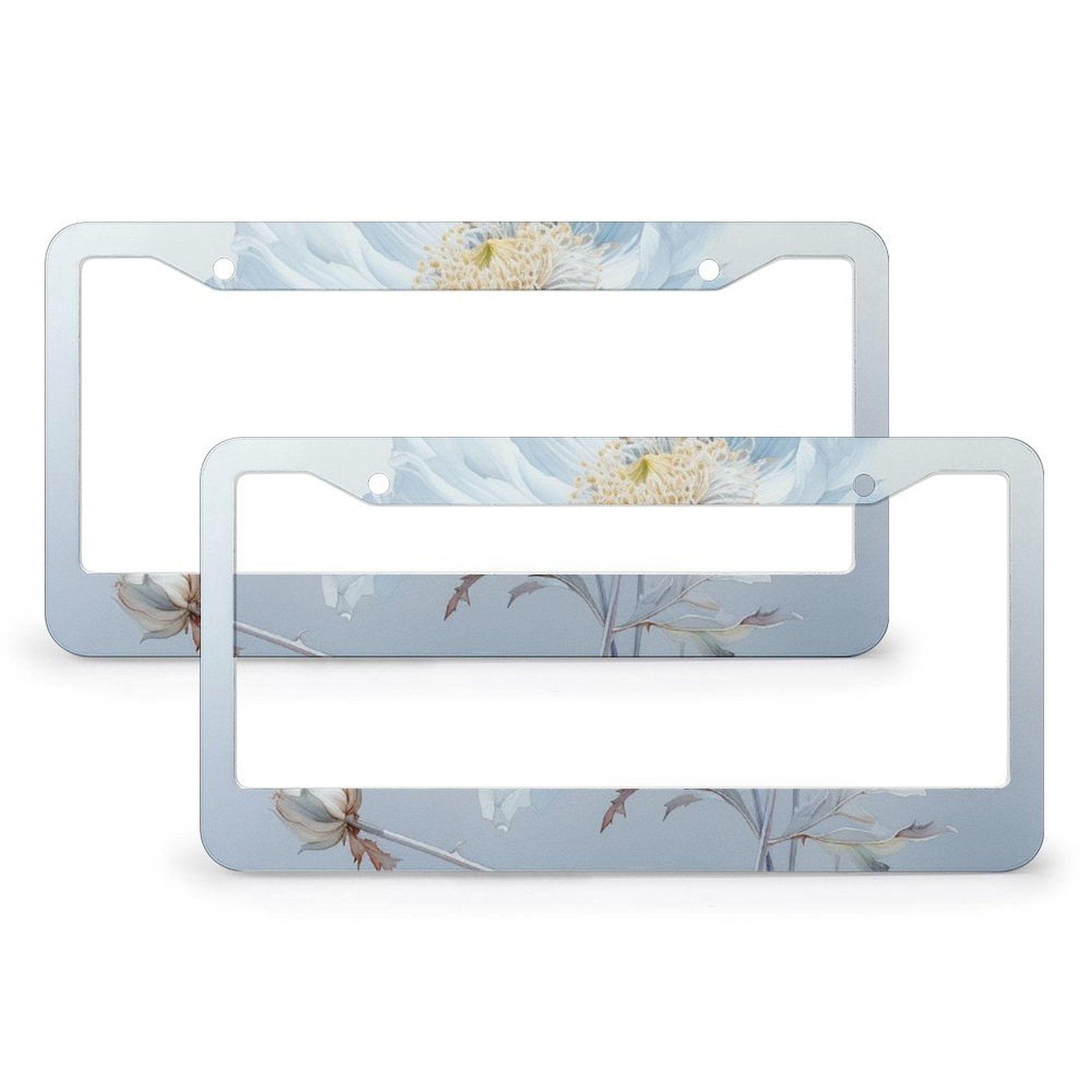 2 Pieces Painting Of Blue Flower License Plate Frame Vintage Blue ...