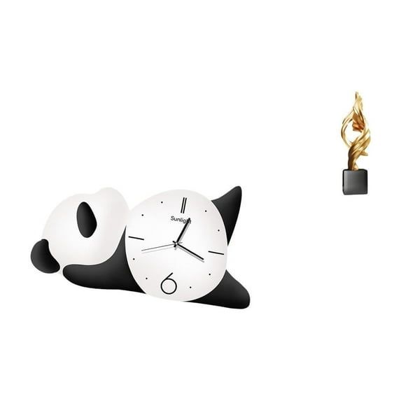 2 Pieces Panda Wall Clock Resin Figurine Abstract Art Sculpture ...