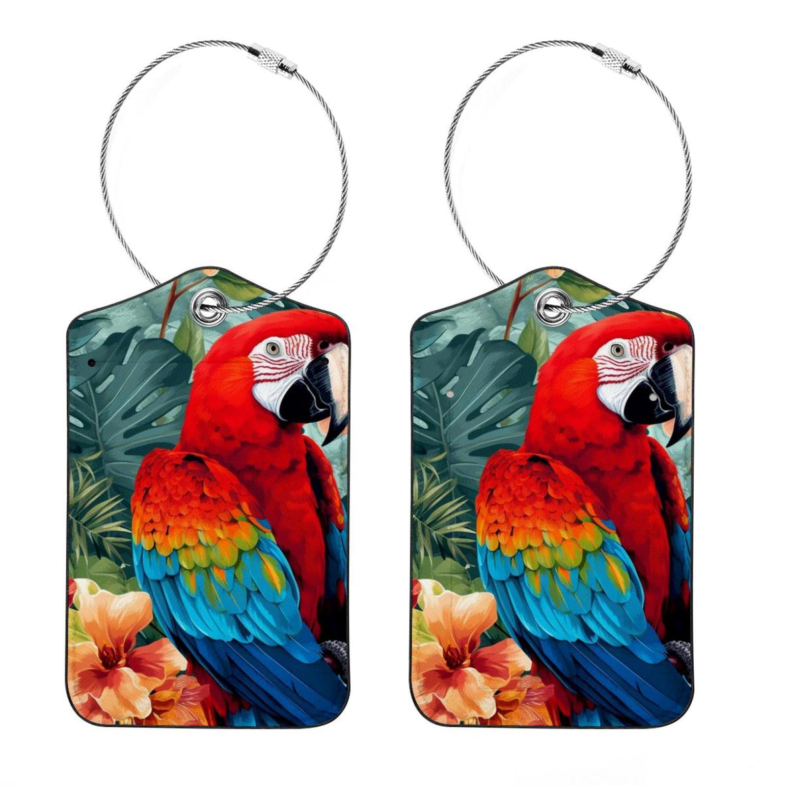 2 Pieces Parrot Luggage Tags with Full Back Privacy Cover /Steel Loops ...