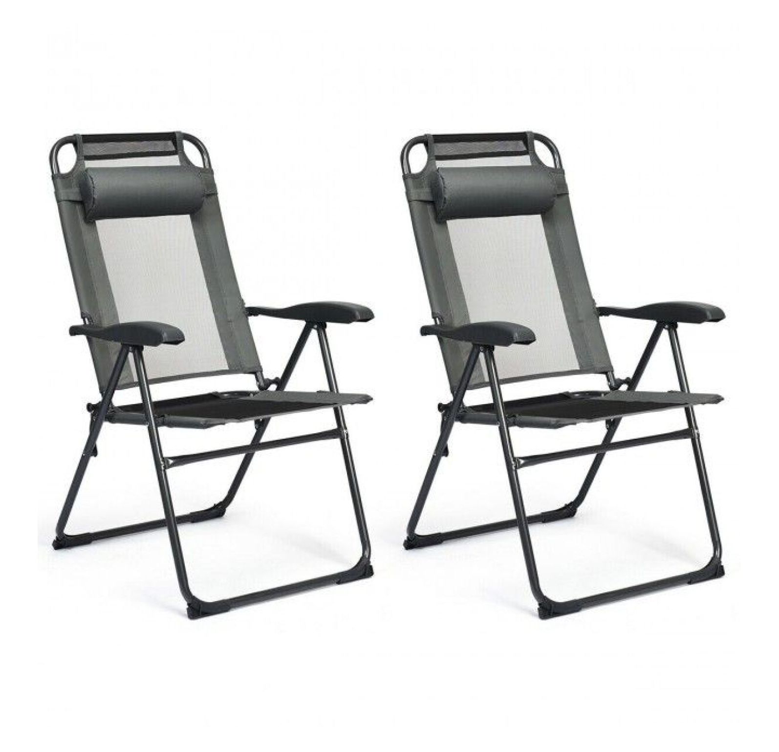 2 Pieces Patio Adjustable Folding Recliner Chairs with 7 Level ...