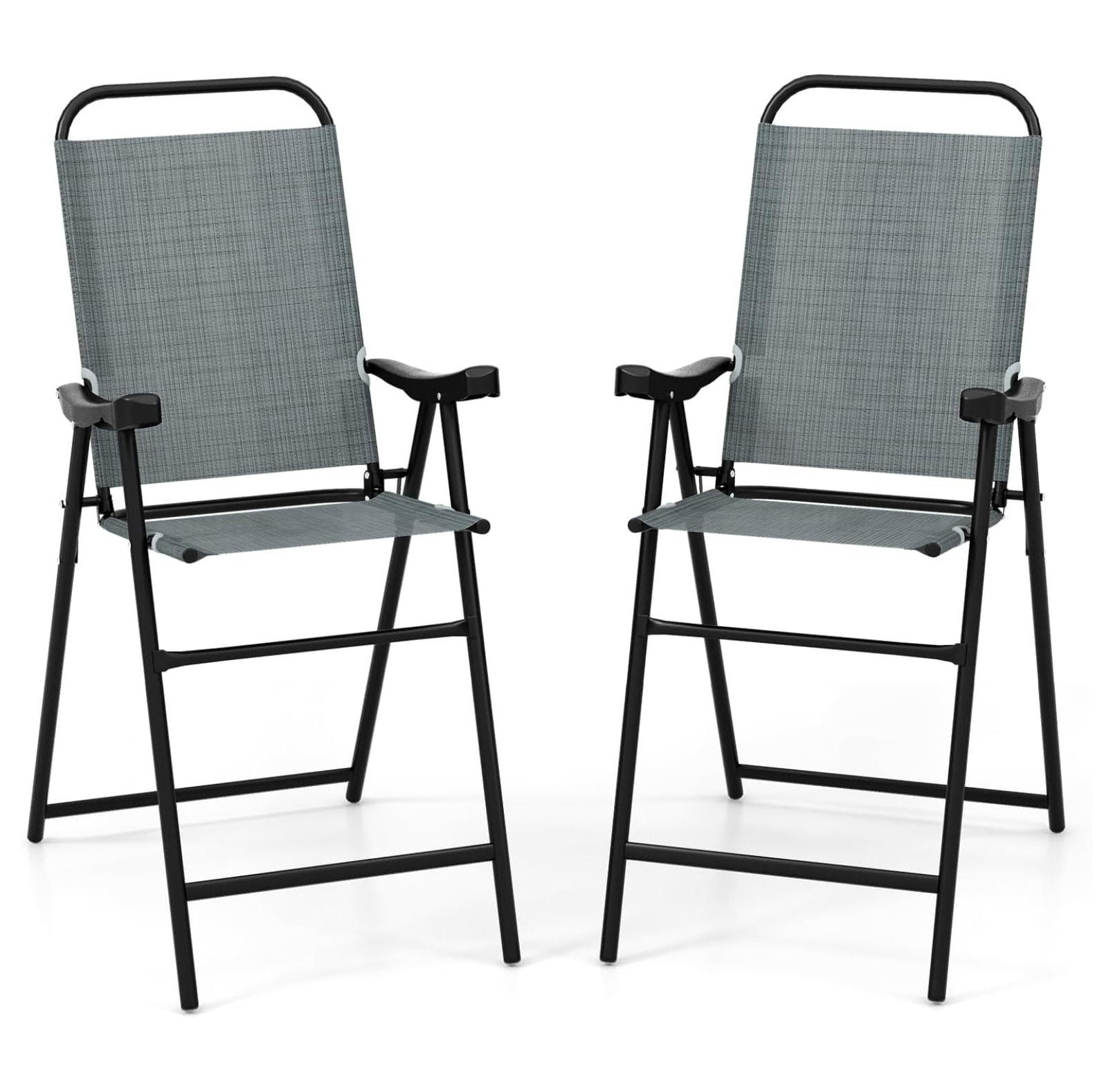 2 Pieces Patio Folding Bar Chairs, High Top Patio Bar Chair with Metal ...