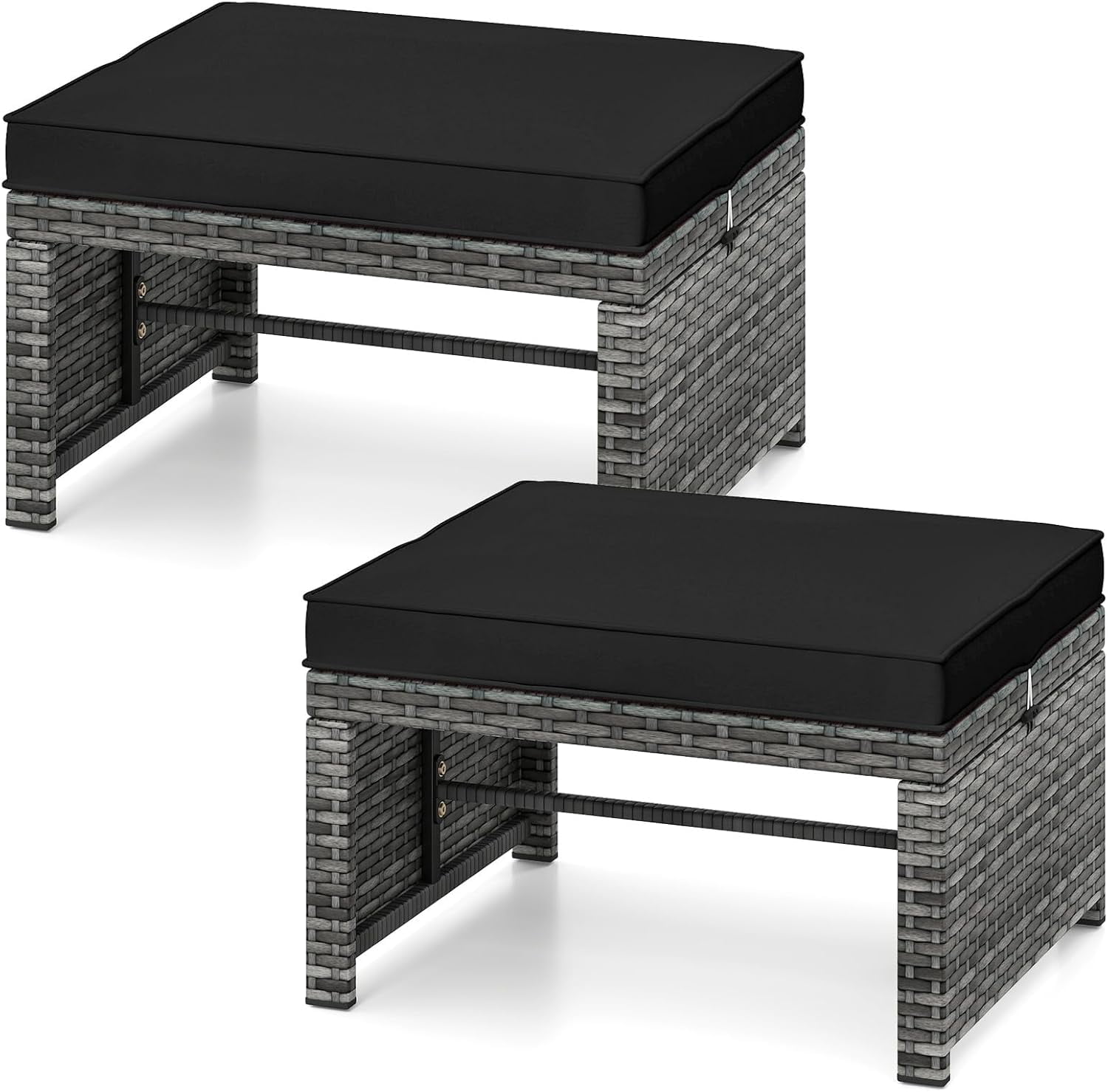 2 Pieces Patio Rattan , Multipurpose Outdoor Footstool Footrest ...