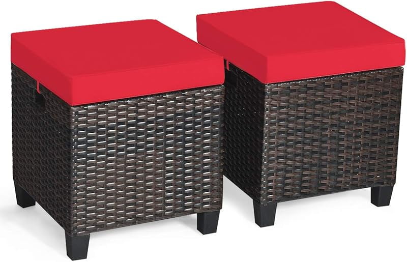 2 Pieces Patio Rattan Ottomans, Outdoor Wicker Footstool Footrest Seat ...