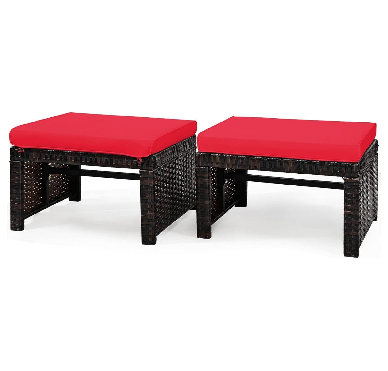 2 Pieces Patio Rattan Ottomans, All Weather Outdoor Footstool Footrest ...