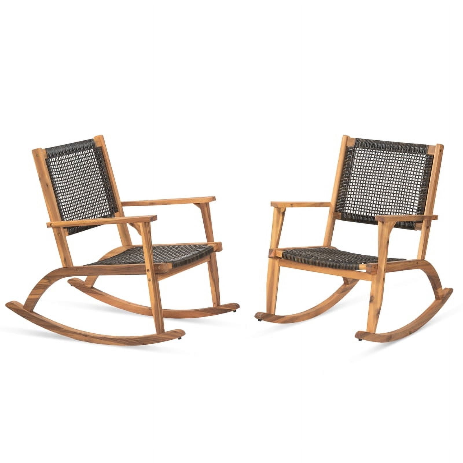 2 Pieces Patio Rocking Chair Set, Acacia Wood Outdoor Rockers with ...
