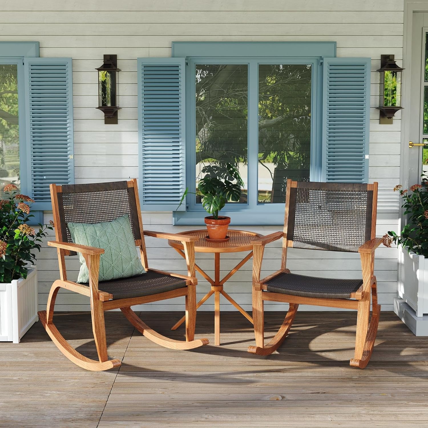 2 Pieces Patio Rocking Chair Set, Outdoor Rocking Chair with Armrests ...