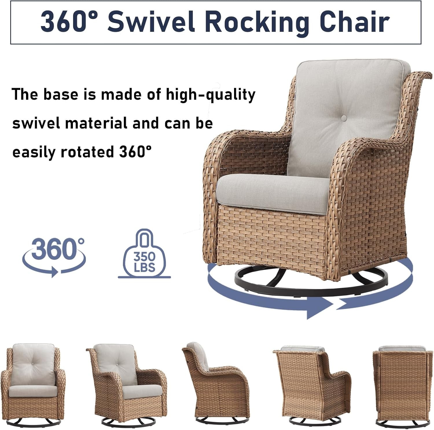 2 Pieces Patio Swivel Rocker Chairs with Wicker Armrests - Outdoor ...