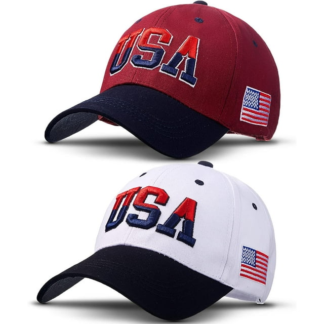 2 Pieces Patriotic Baseball Cap Adjustable Cotton Dad Hat USA ...