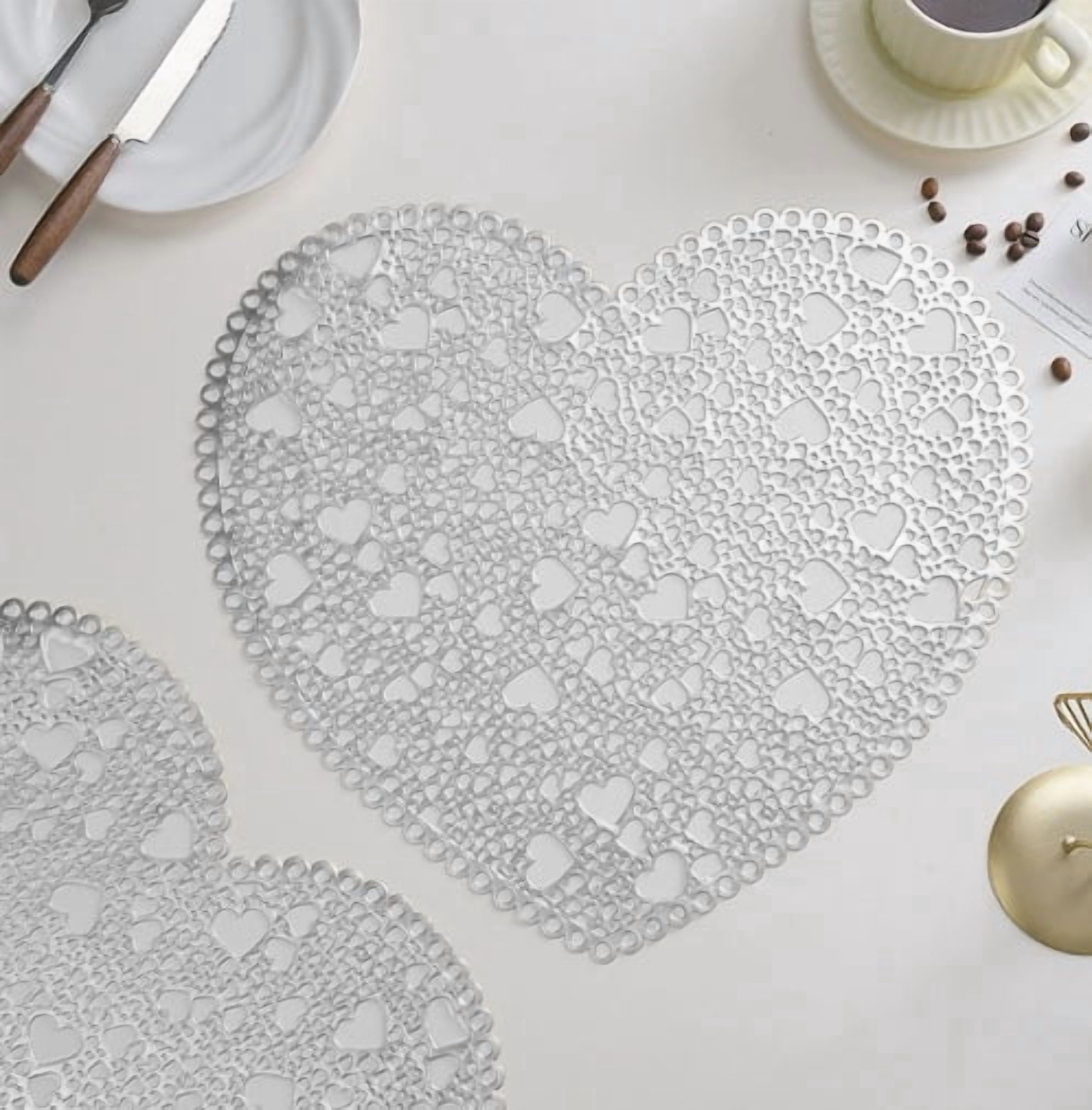 2 Pieces Peach Heart Shaped Placemats - High-End Insulation Mats for ...