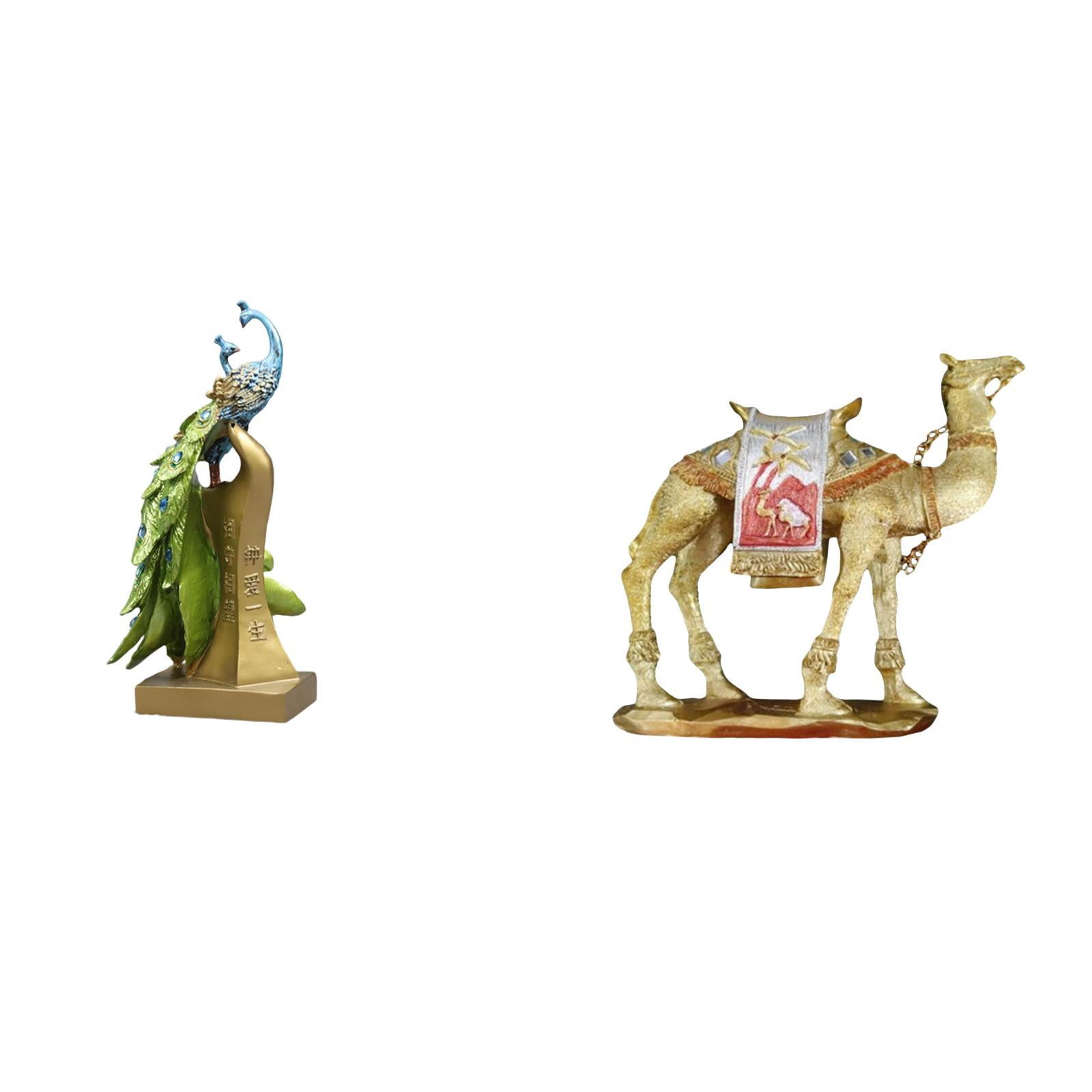 2 Pieces Peacock Camel Figurine Sculpture Resin Ornament Modern Design ...