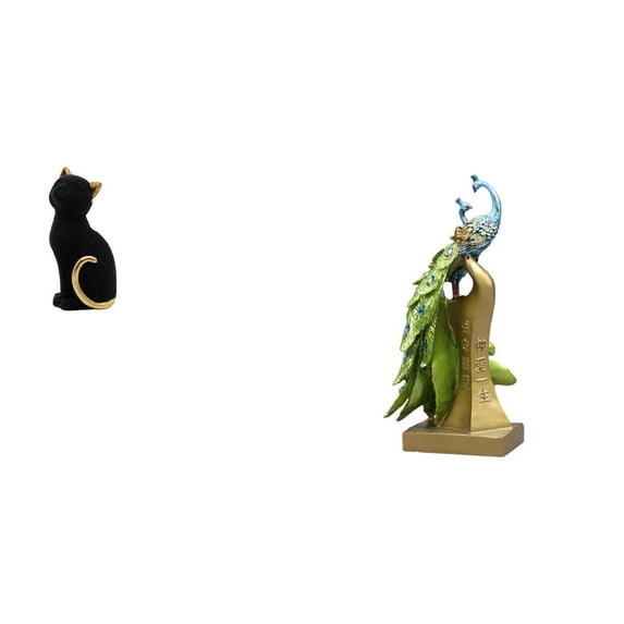 2 Pieces Peacock Cat Statue Figurine Resin Artistic Animal Sculpture ...