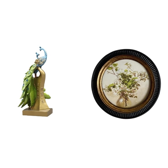 2 Pieces Peacock Figurine Photo Frame Resin Material European Retro ...