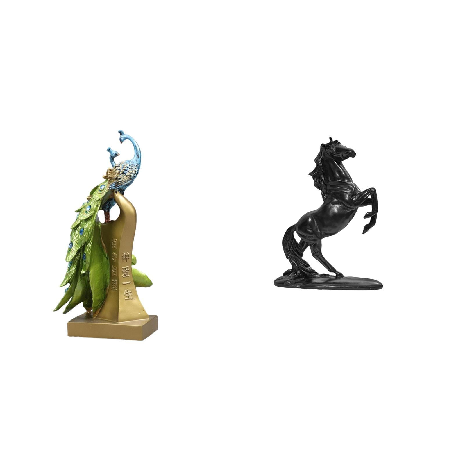 2 Pieces Peacock Statue Horse Figurine Animal Sculpture Synthetic Resin ...
