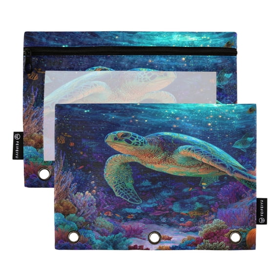 2 Pieces Pencil Bag Binder Pouches 3-Ring Page Turning Folder Pencil ...