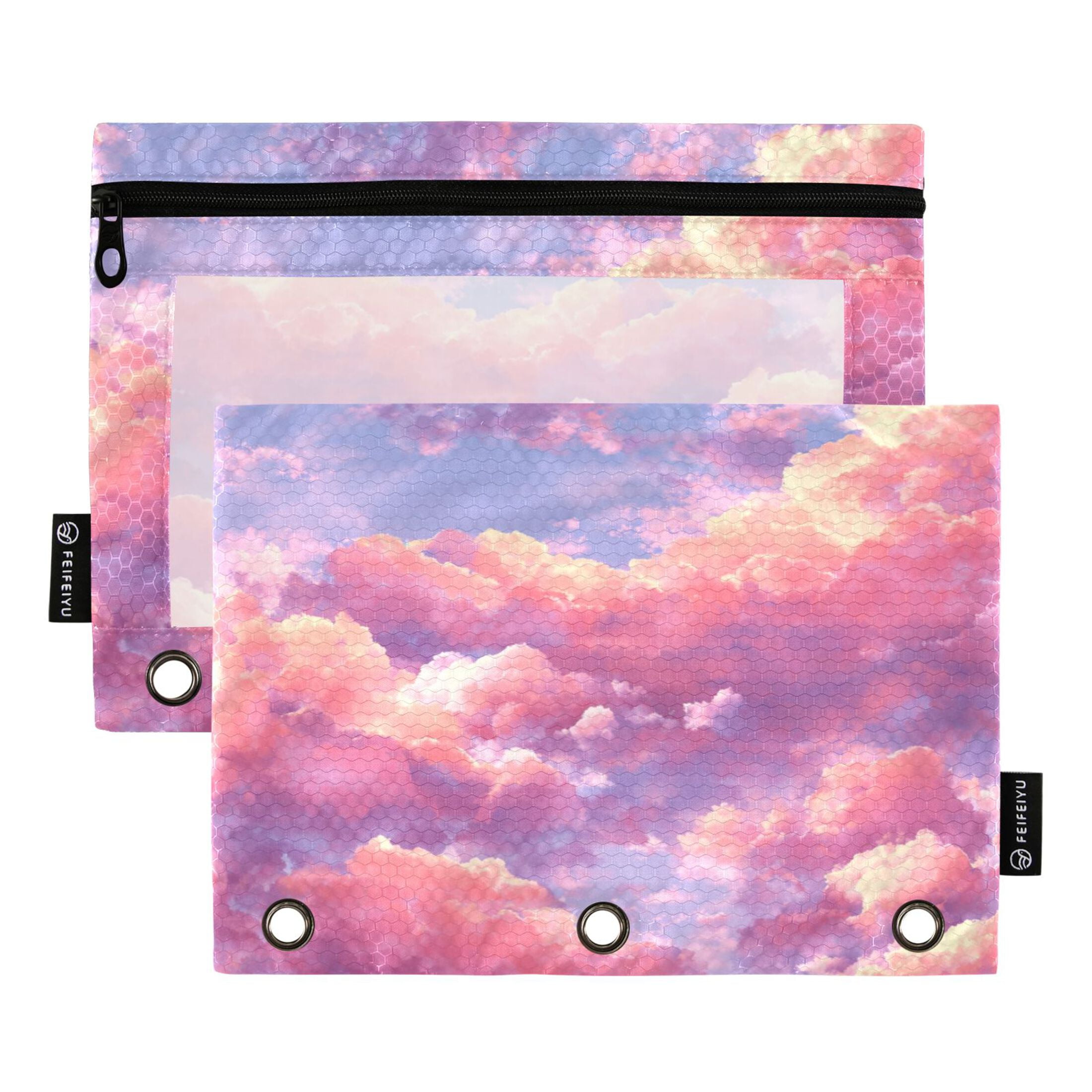 2 Pieces Pencil Bag Binder Pouches 3-Ring Page Turning Folder Pencil ...