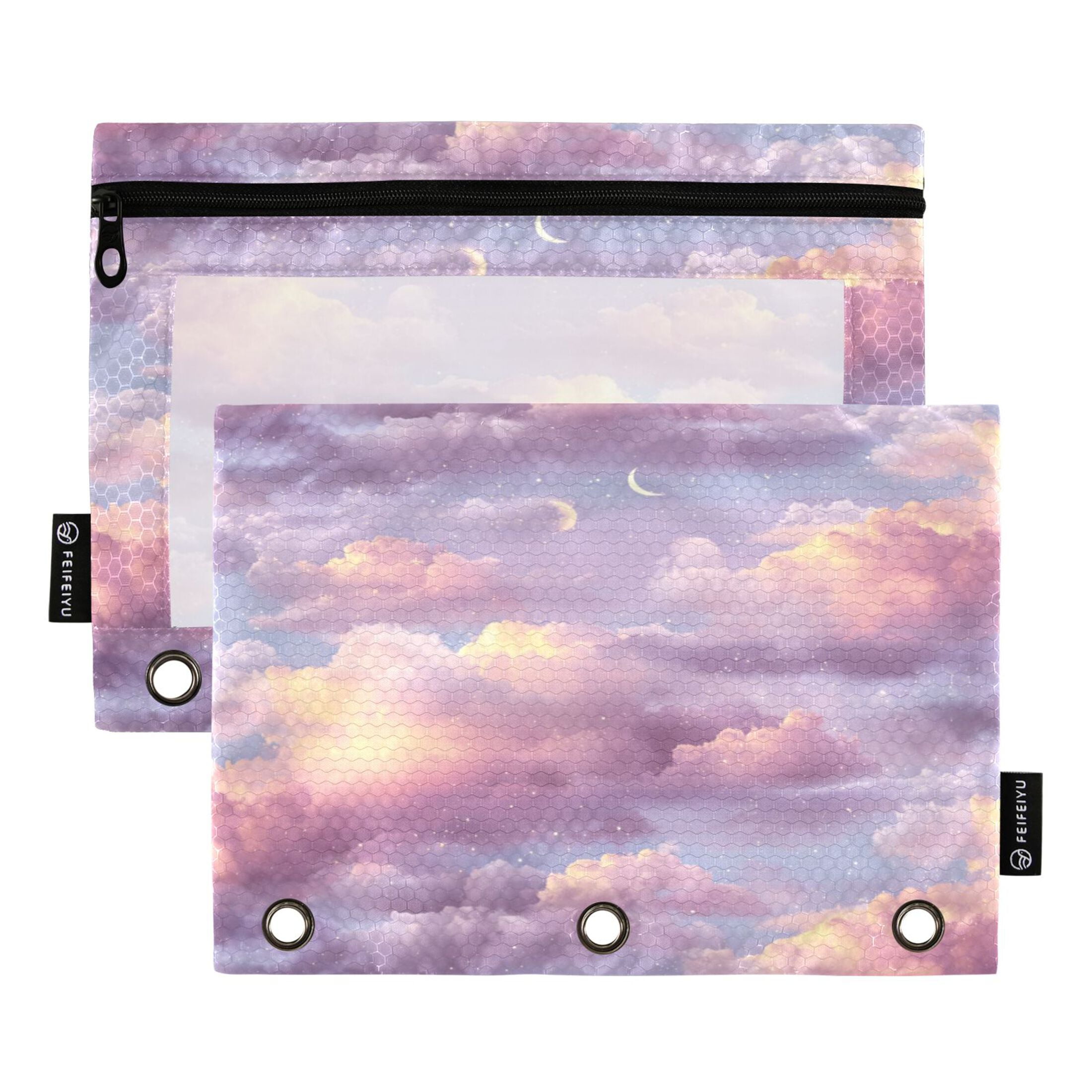 2 Pieces Pencil Bag Binder Pouches 3-Ring Page Turning Folder Pencil ...