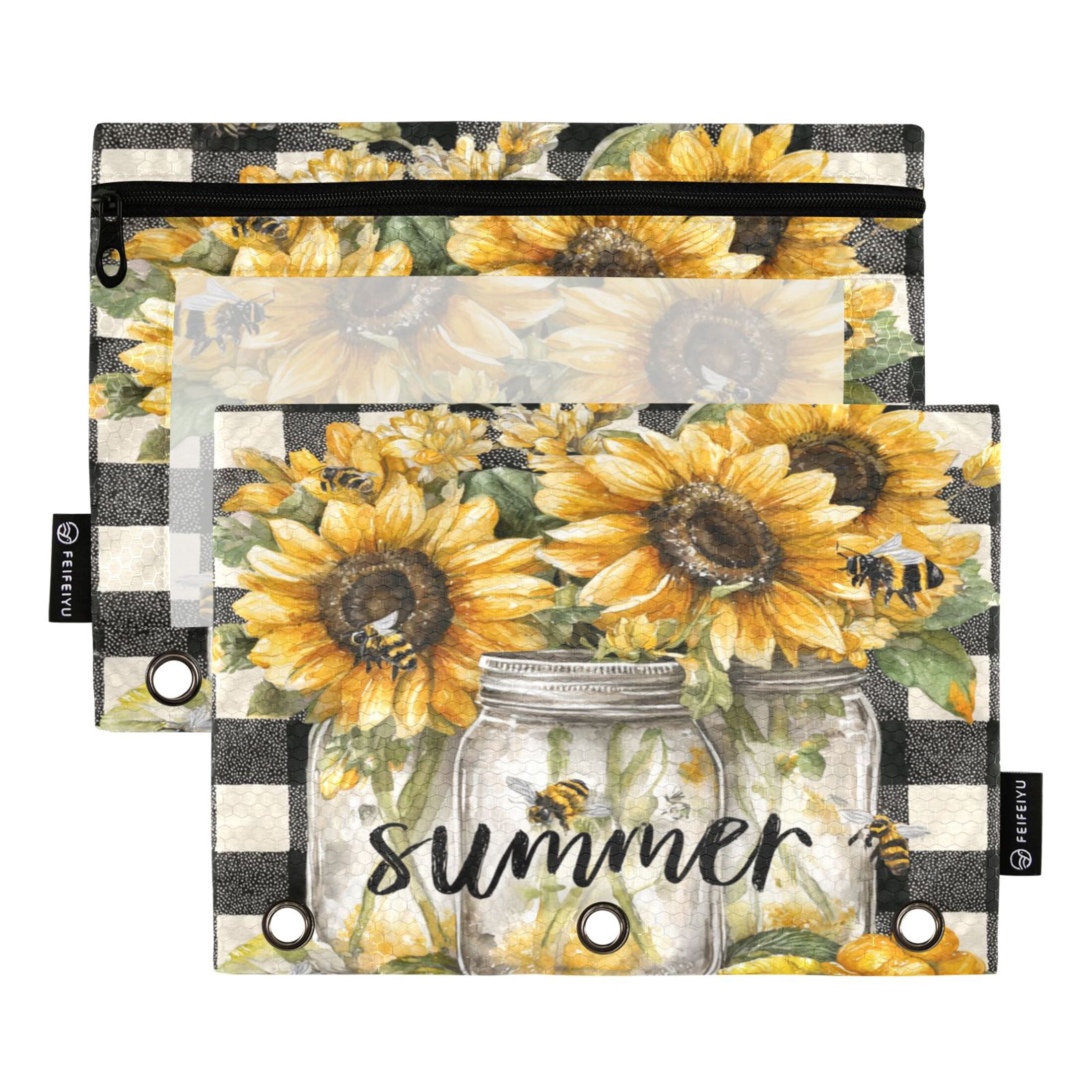 2 Pieces Pencil Bag Binder Pouches 3-Ring Page Turning Folder Pencil ...