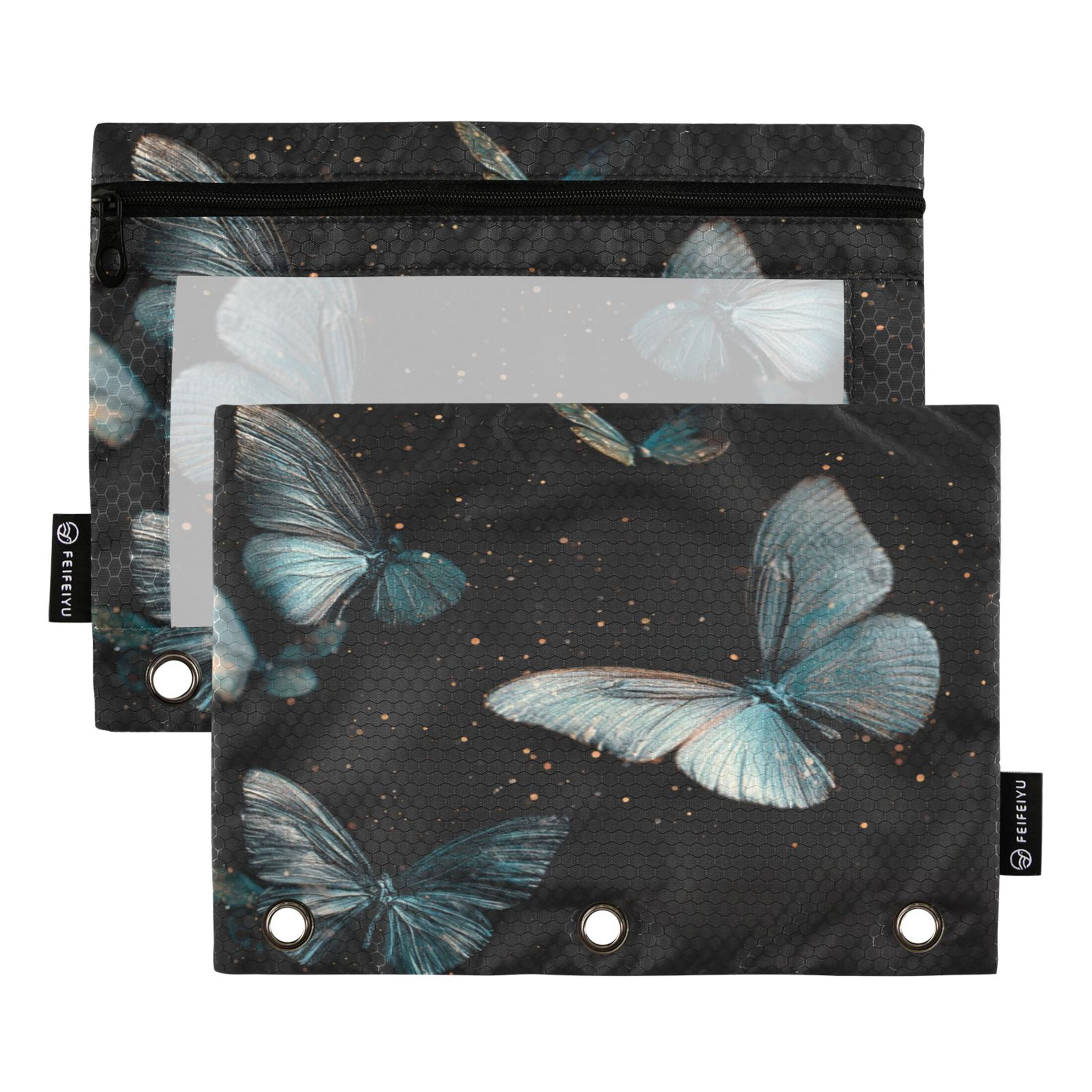 2 Pieces Pencil Bag Binder Pouches 3-Ring Page Turning Folder Pencil ...