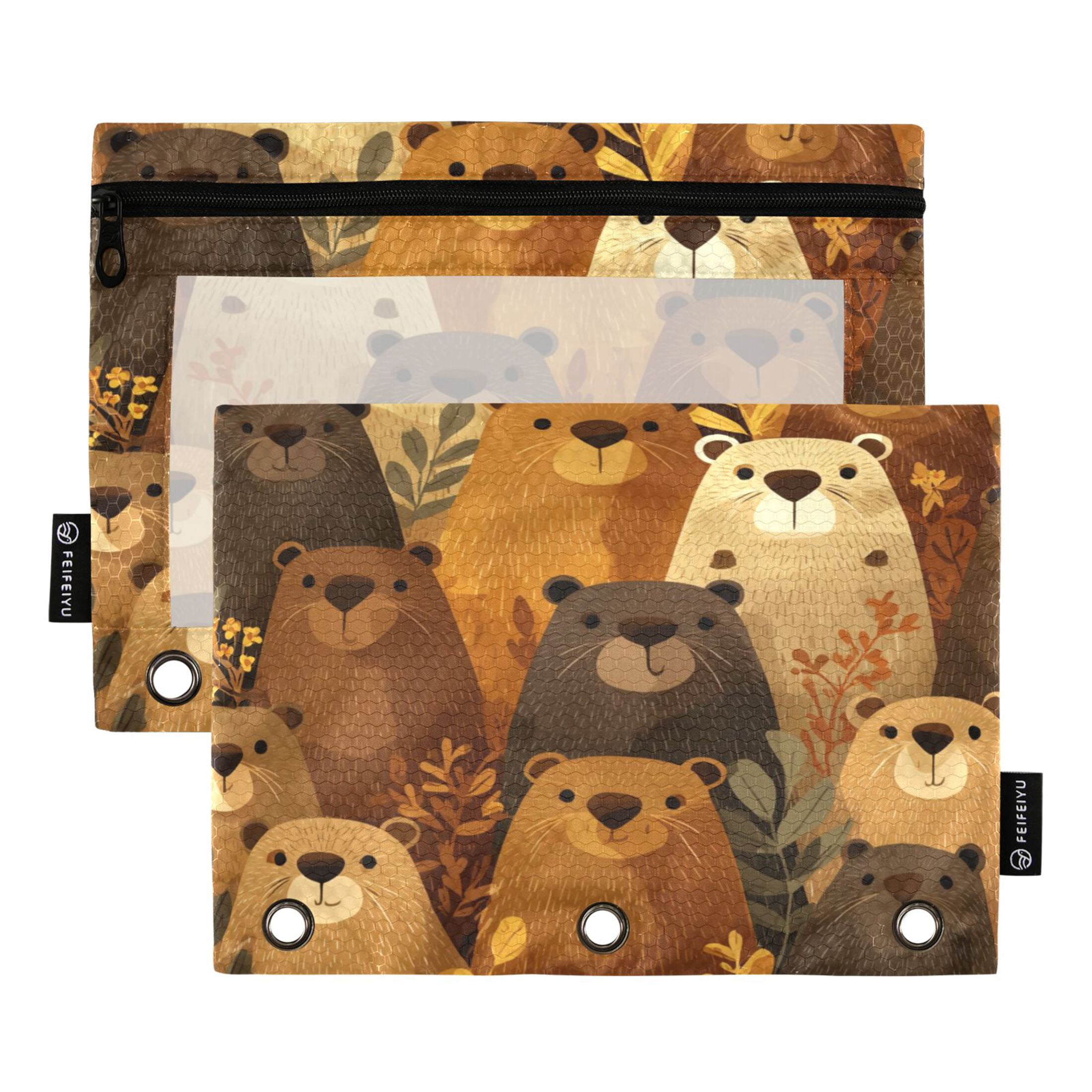 2 Pieces Pencil Bag Binder Pouches 3-Ring Page Turning Folder Pencil ...