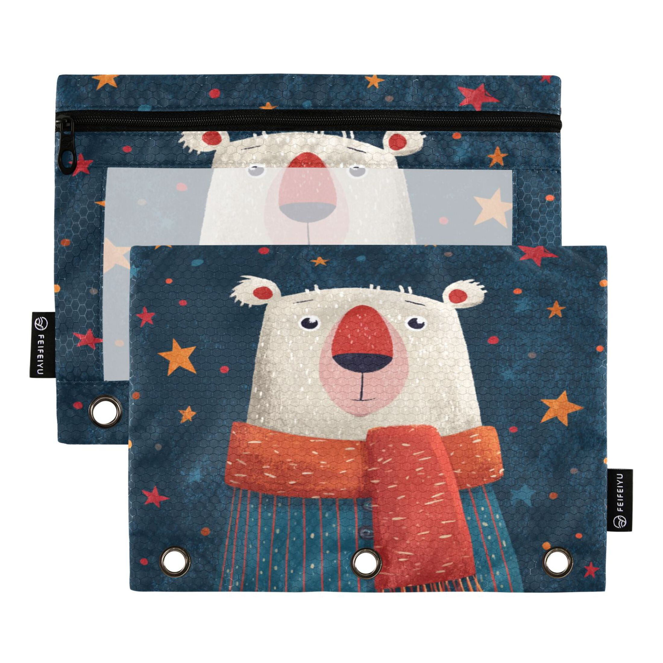 2 Pieces Pencil Bag Binder Pouches 3-Ring Page Turning Folder Pencil ...