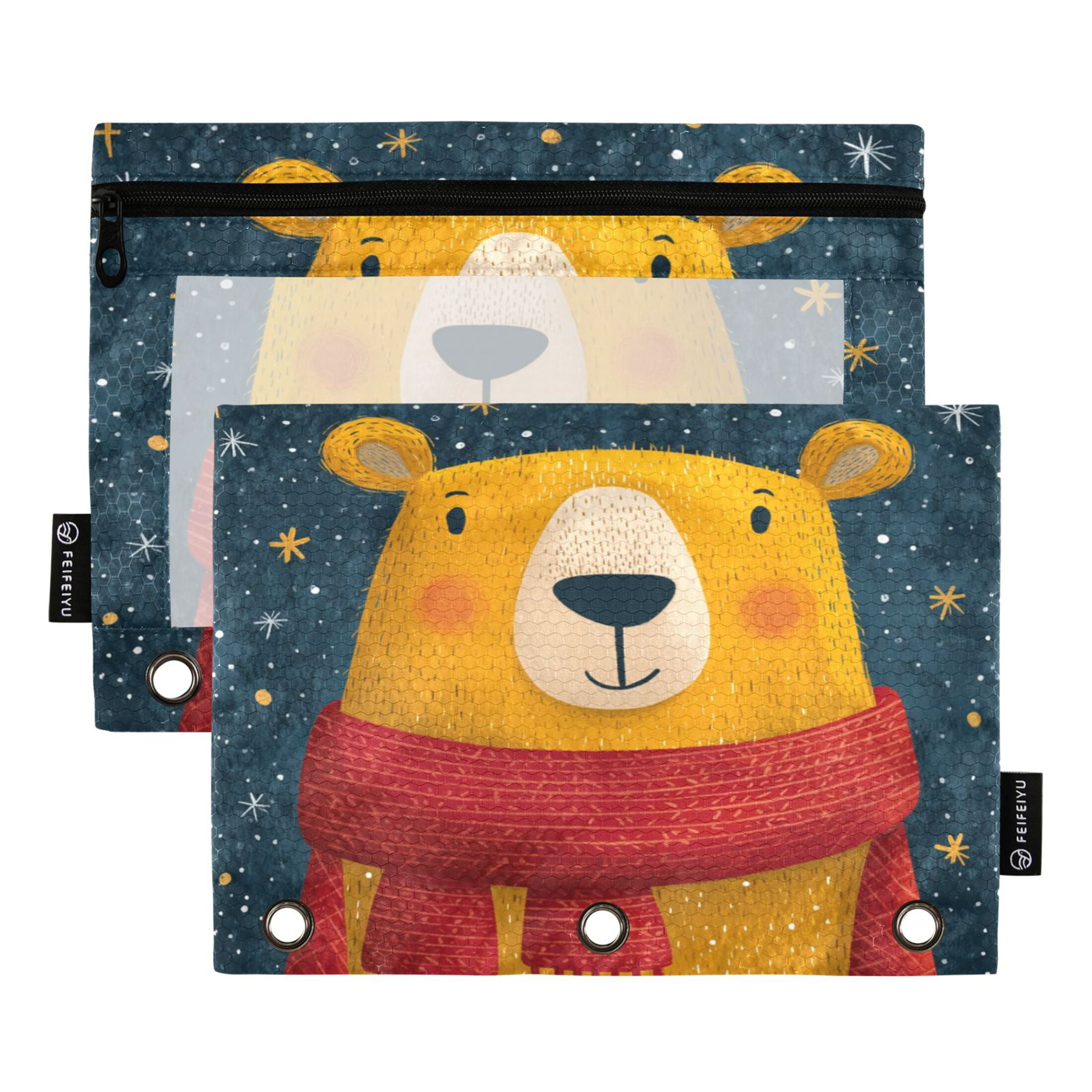 2 Pieces Pencil Bag Binder Pouches 3-Ring Page Turning Folder Pencil ...