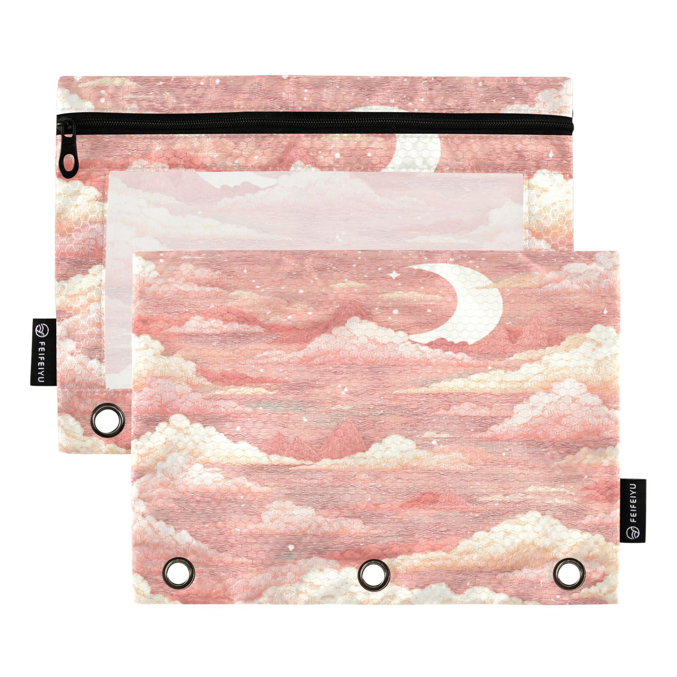 2 Pieces Pencil Bag Binder Pouches 3-Ring Page Turning Folder Pencil ...