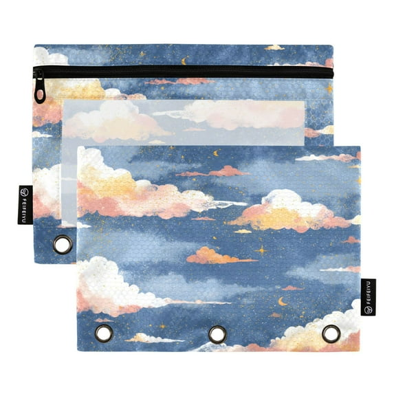 2 Pieces Pencil Bag Binder Pouches 3-Ring Page Turning Folder Pencil ...