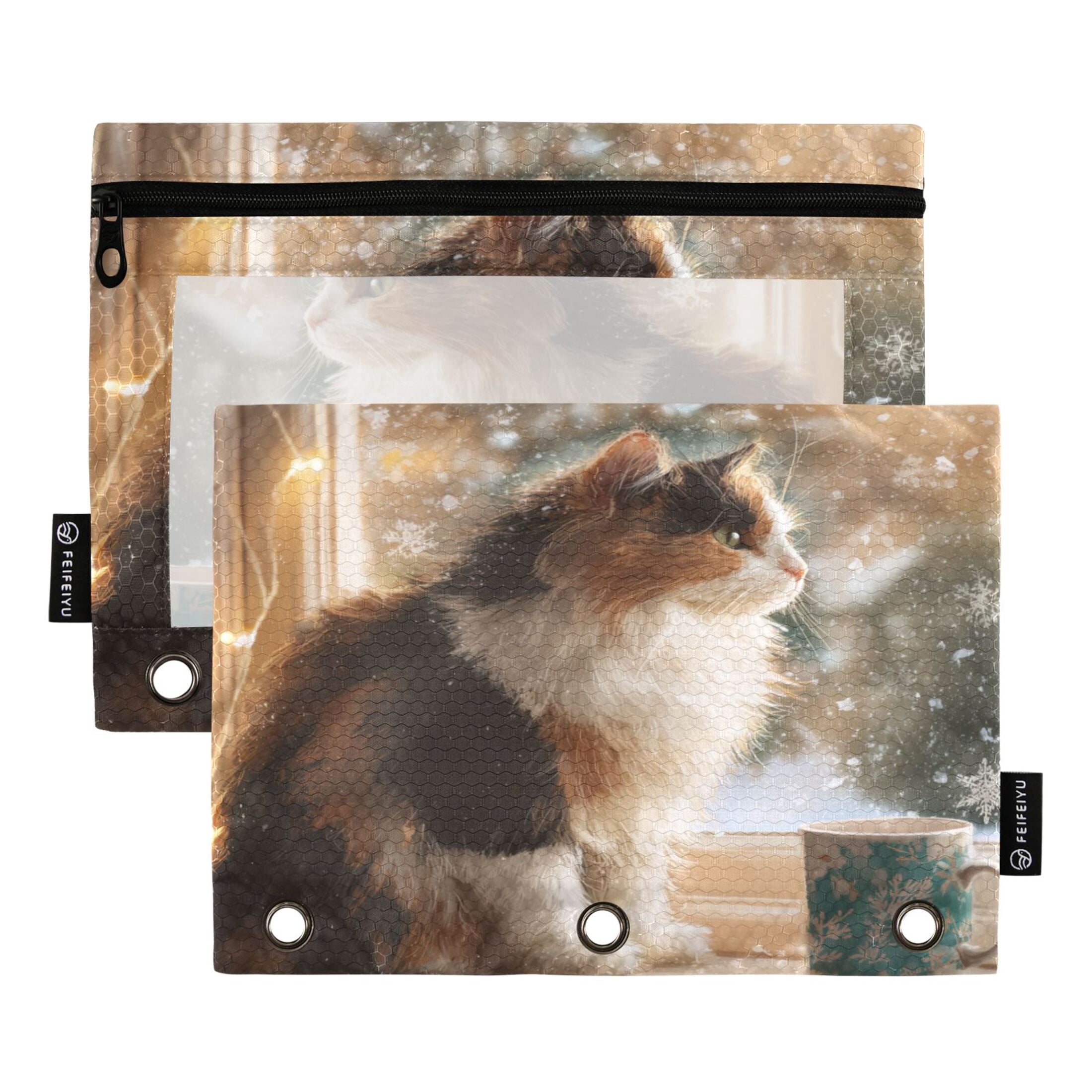 2 Pieces Pencil Bag Binder Pouches 3-Ring Page Turning Folder Pencil ...