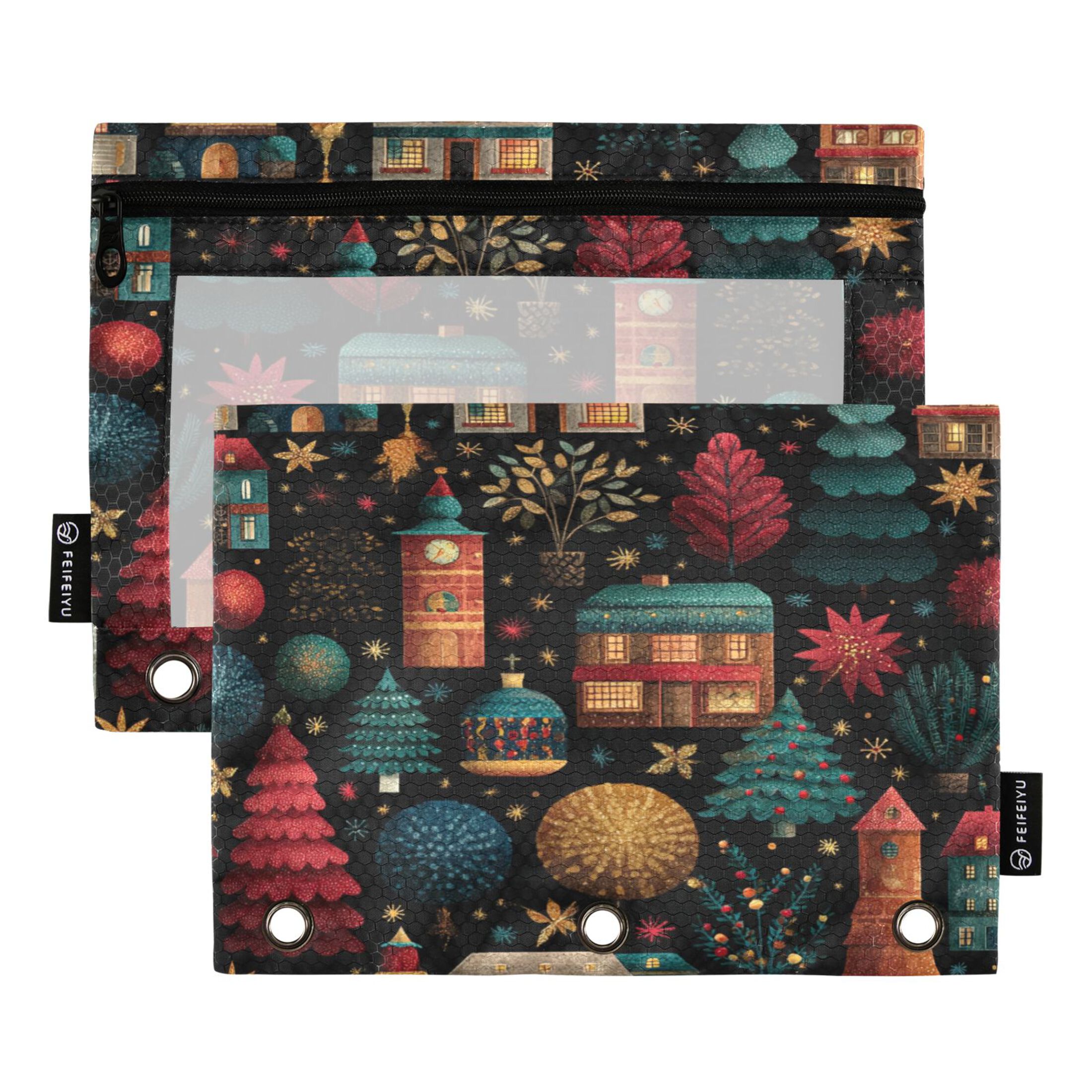 2 Pieces Pencil Bag Binder Pouches 3-Ring Page Turning Folder Pencil ...