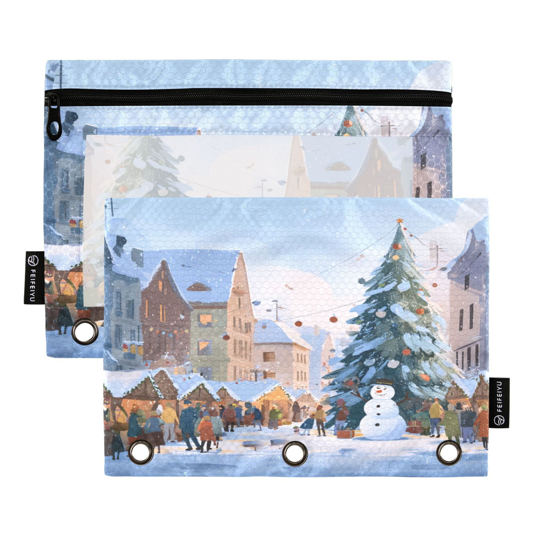 2 Pieces Pencil Bag Binder Pouches 3-Ring Page Turning Folder Pencil ...