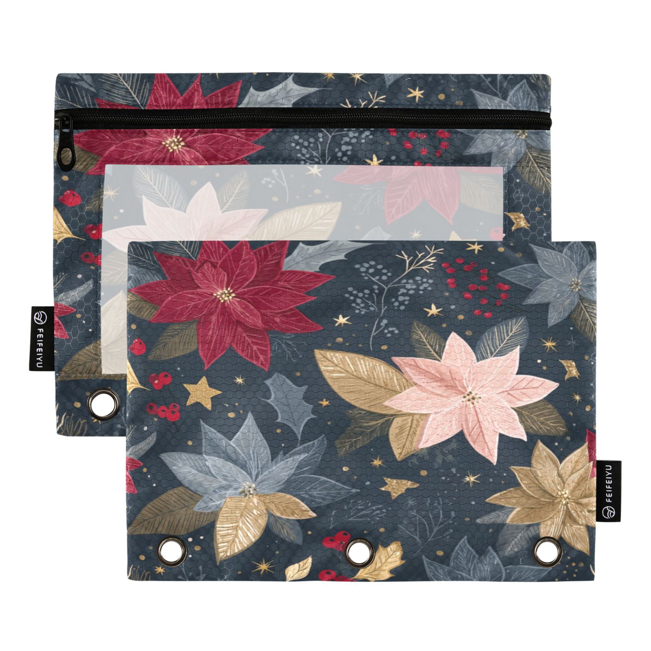 2 Pieces Pencil Bag Binder Pouches 3-Ring Page Turning Folder Pencil ...