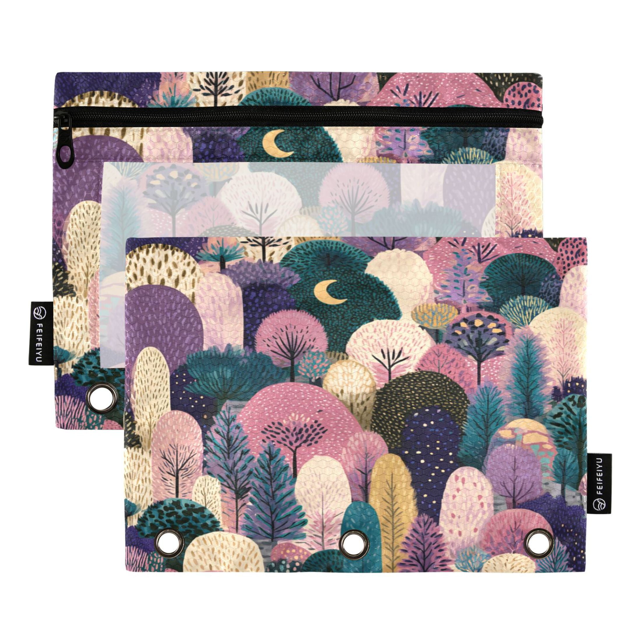 2 Pieces Pencil Bag Binder Pouches 3-Ring Page Turning Folder Pencil ...