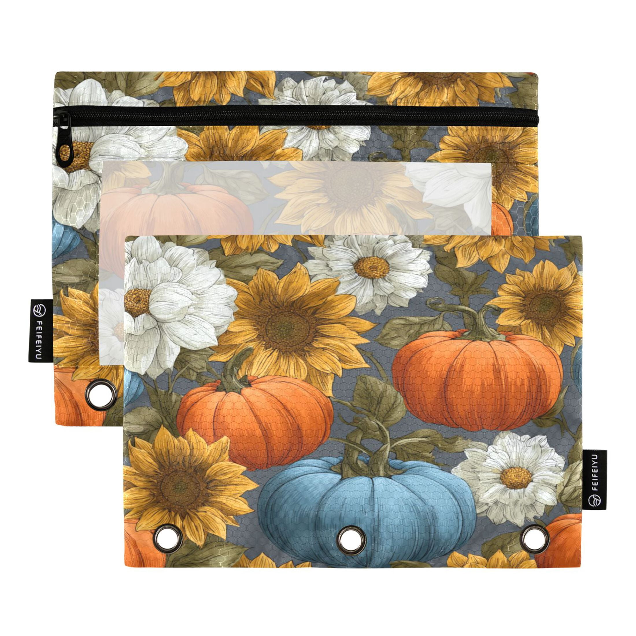 2 Pieces Pencil Bag Binder Pouches 3-Ring Page Turning Folder Pencil ...