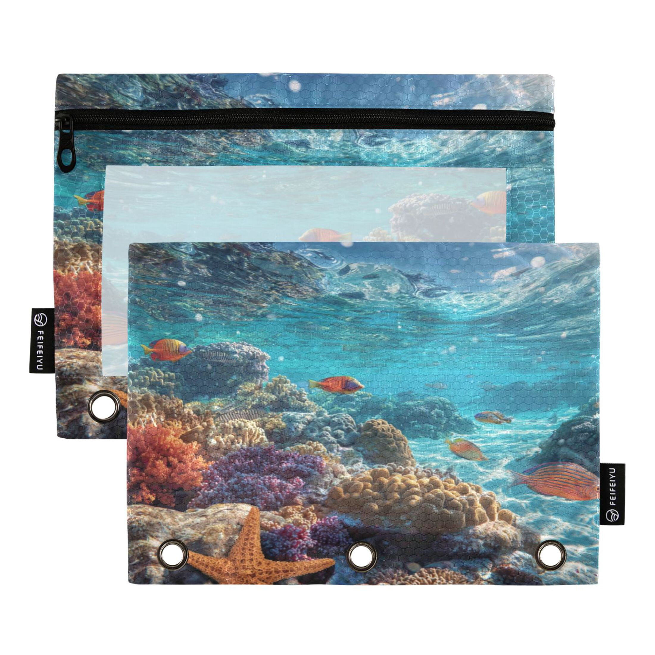 2 Pieces Pencil Bag Binder Pouches 3-Ring Page Turning Folder Pencil ...