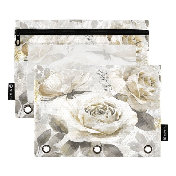 2 Pieces Pencil Bag Binder Pouches 3-Ring Page Turning Folder Pencil ...